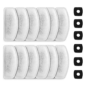 Cepheus Cat Water Fountain Filter, 12 Pack Replacement Filter with 6 Sponges Compatible with 67oz/2L Stainless Steel Pet Fountain, Cat Fountain Carbon Filter Set, 3 Filtration System