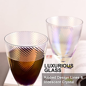 Red Wine Glasses Set of 4-Hand Blown Burgundy Glasses-15 OZ Ribbed Design Iridescent Drinkware for Valentine's Day, Anniversary, Birthday or Daily Use