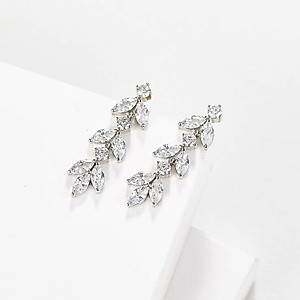 SWEETV Cubic Zirconia Wedding Earrings for Brides Bridesmaids, Elegant Marquise Bridal Dangling Earrings, Crystal Drop earrings for Women Jewelry Gifts, Silver