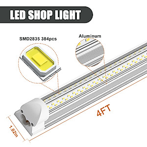 ONLYLUX 4ft led Shop Light - 45W 6750lm 5000K 4 Foot V Shape Integrated T8 led Lights,Linkable Shop Lights 48" T8 Garage Lights 8 Pack