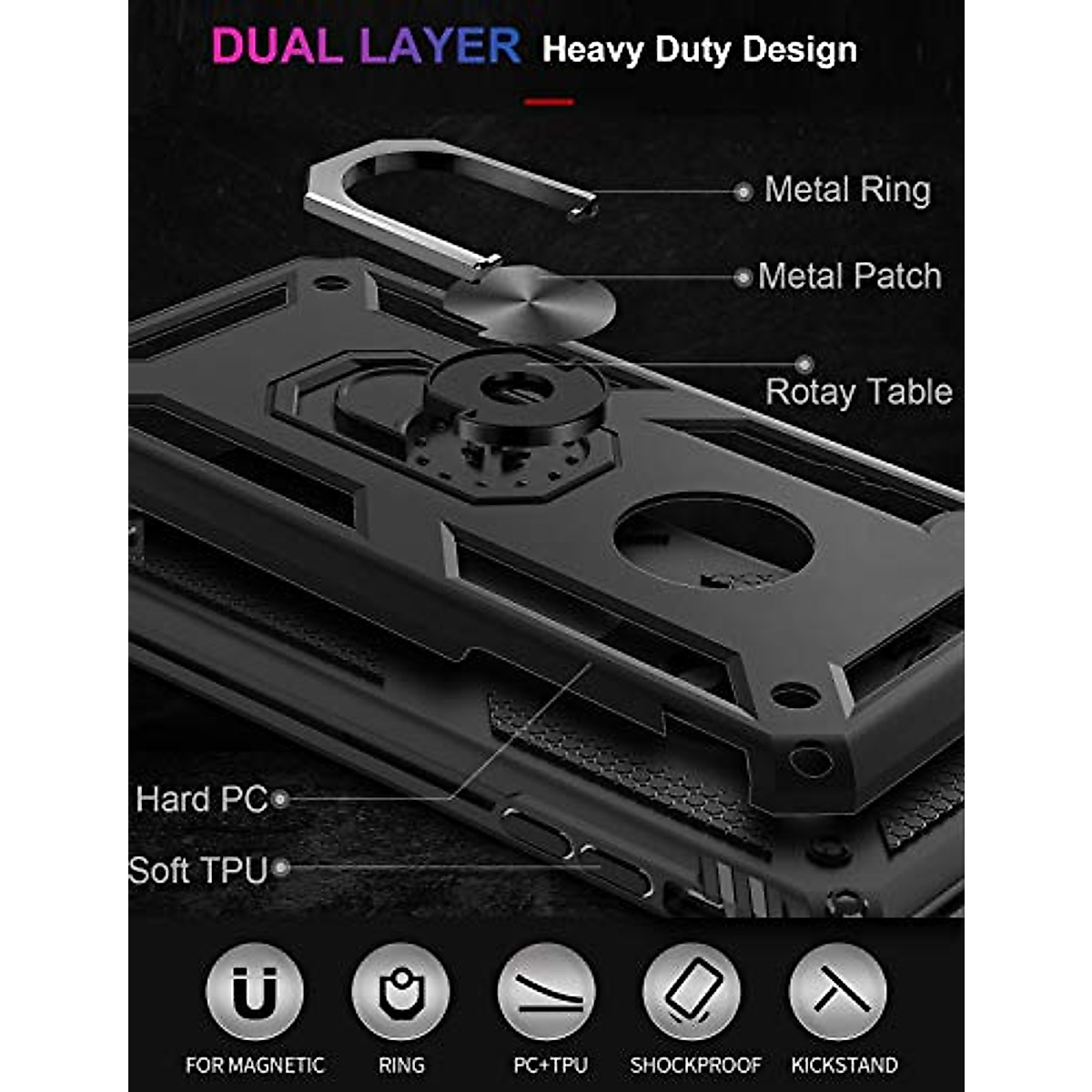 LUMARKE iPhone 8 Plus Case,iPhone 7 Plus Case with Sreen Protector,Pass 16ft Drop Test Military Grade Cover Cover with Magnetic Kickstand Protective Phone Case for iPhone 8 Plus/7 Plus/6 Plus Black