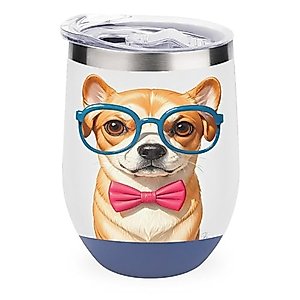 OPTKSNCU 304 Stainless Steel Insulated Cup with Lid, Pet Dog Soft Bow Tie, Oversized Glasses Print Durable, And Easy to Clean – Ideal for Home, Office, And Gift Giving