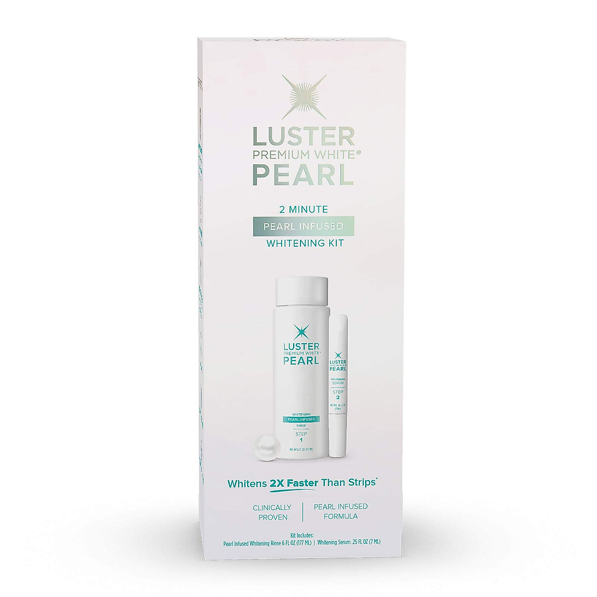 Luster Premium White 2-Minute Pearl Infused Teeth Whitening Kit, Fast Teeth Whitener, Pearl Infused Whitening Rinse & Whitening Serum (2-Piece Kit), Mint