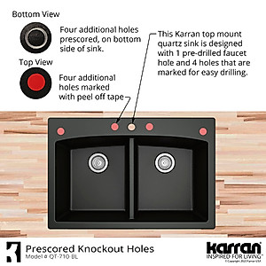 Karran QT-710 Drop-in Quartz Composite 33 in. 1-Hole 50/50 Double Bowl Kitchen Sink Kit in Concrete