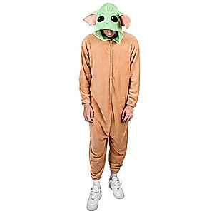 Star Wars The Mandalorian Baby Yoda Hooded Kigurumi Union Suit Pajama Onesie With Ears-XL Brown