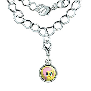 GRAPHICS & MORE My Little Pony Fluttershy Face Silver Plated Bracelet with Antiqued Charm