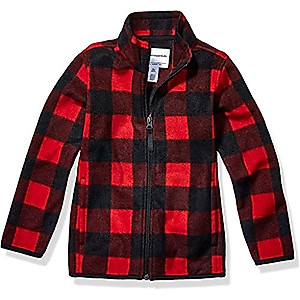 Amazon Essentials Men's Polar Fleece Full-Zip Mock Jacket, Black Red Buffalo Check, Small