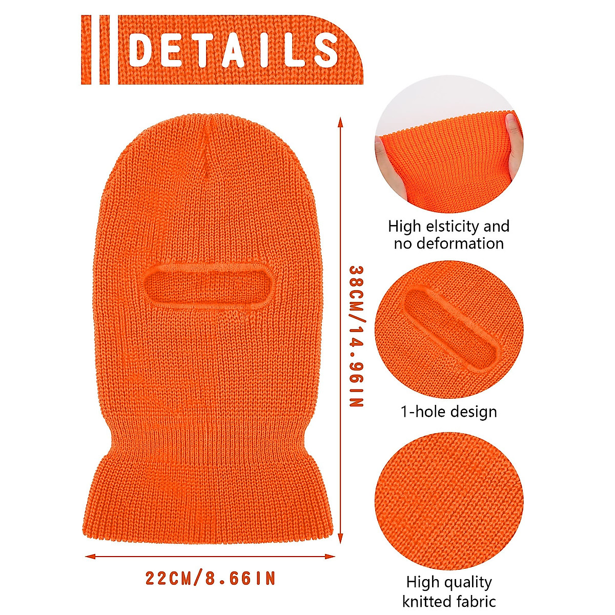 SATINIOR 1-Hole Knitted Full Face Cover Adult Winter Ski Balaclava for Outdoors (Orange), Medium