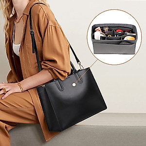 MODOWEY Purse Organizer Insert for Handbags with Removable Zipper, Felt Bag Organizer for Tote, Handbag Organizer Inside Liner Fit Medium Book Tote Bag