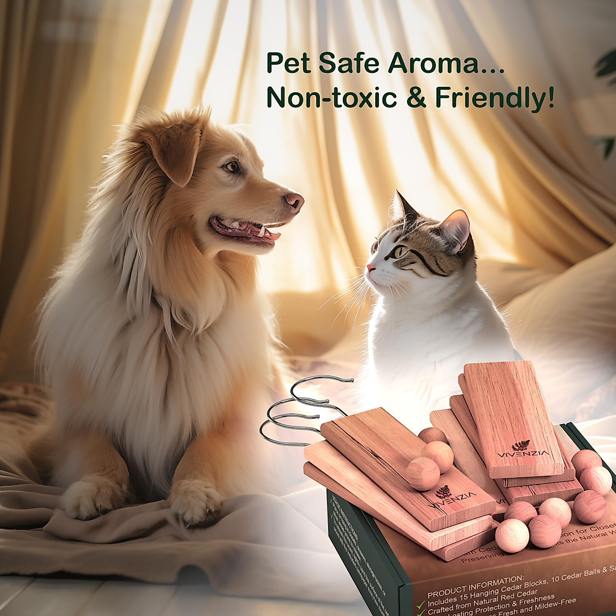 Vivenzia Cedar Blocks for Clothes Storage, Cedar Balls for Closets and Drawers -25 pcs, Including 15 Hang-ups and 10 Balls- Aromatic Cedar Blocks For Closet