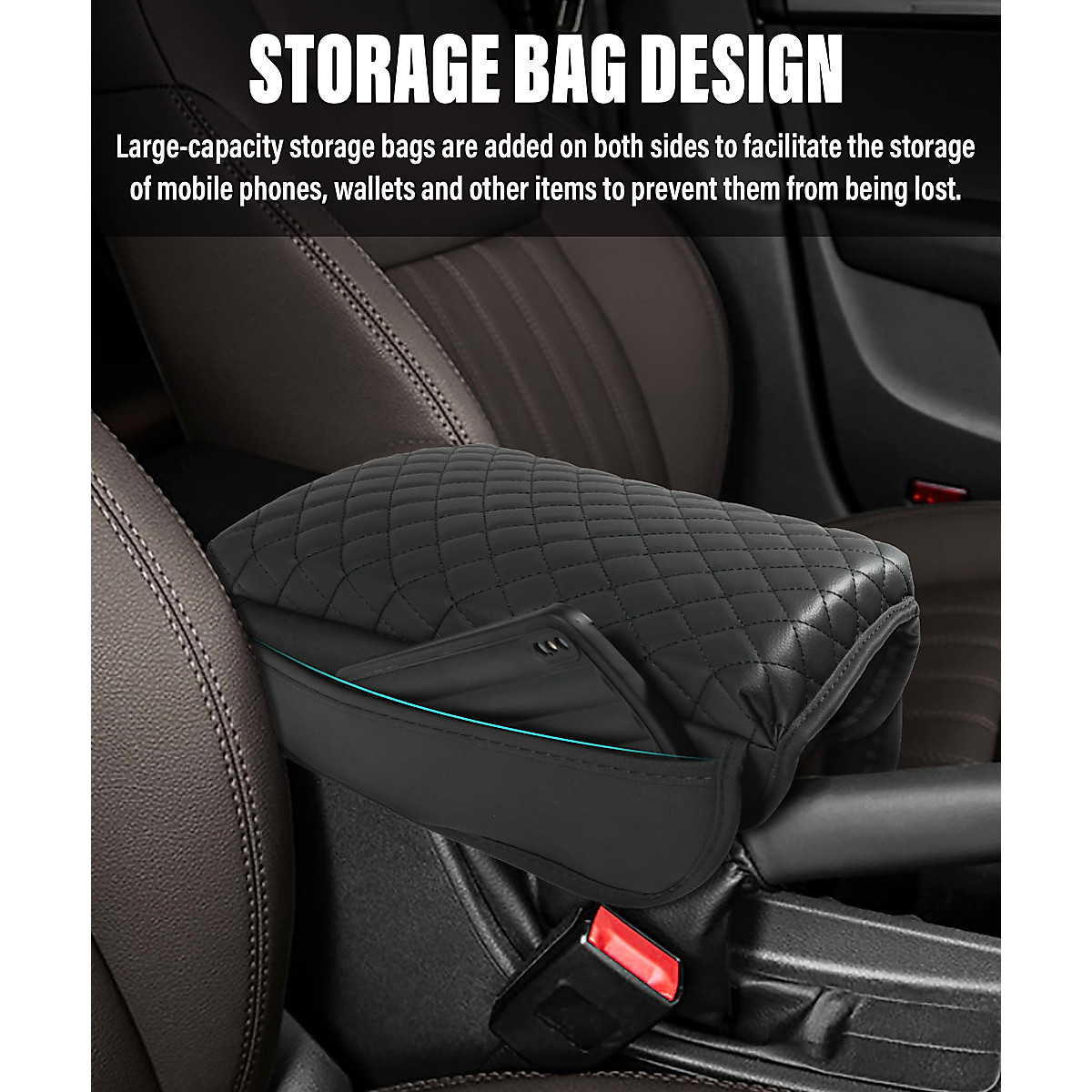 Qziulr Zlirfy Carbon Fiber Leather Armrest Cover for Car,Auto Center Console Pad with Organizer Pockets,Car Armrest Cover,Car Accessories Car Armrest Cushion,Armrest Box Protector(Black)