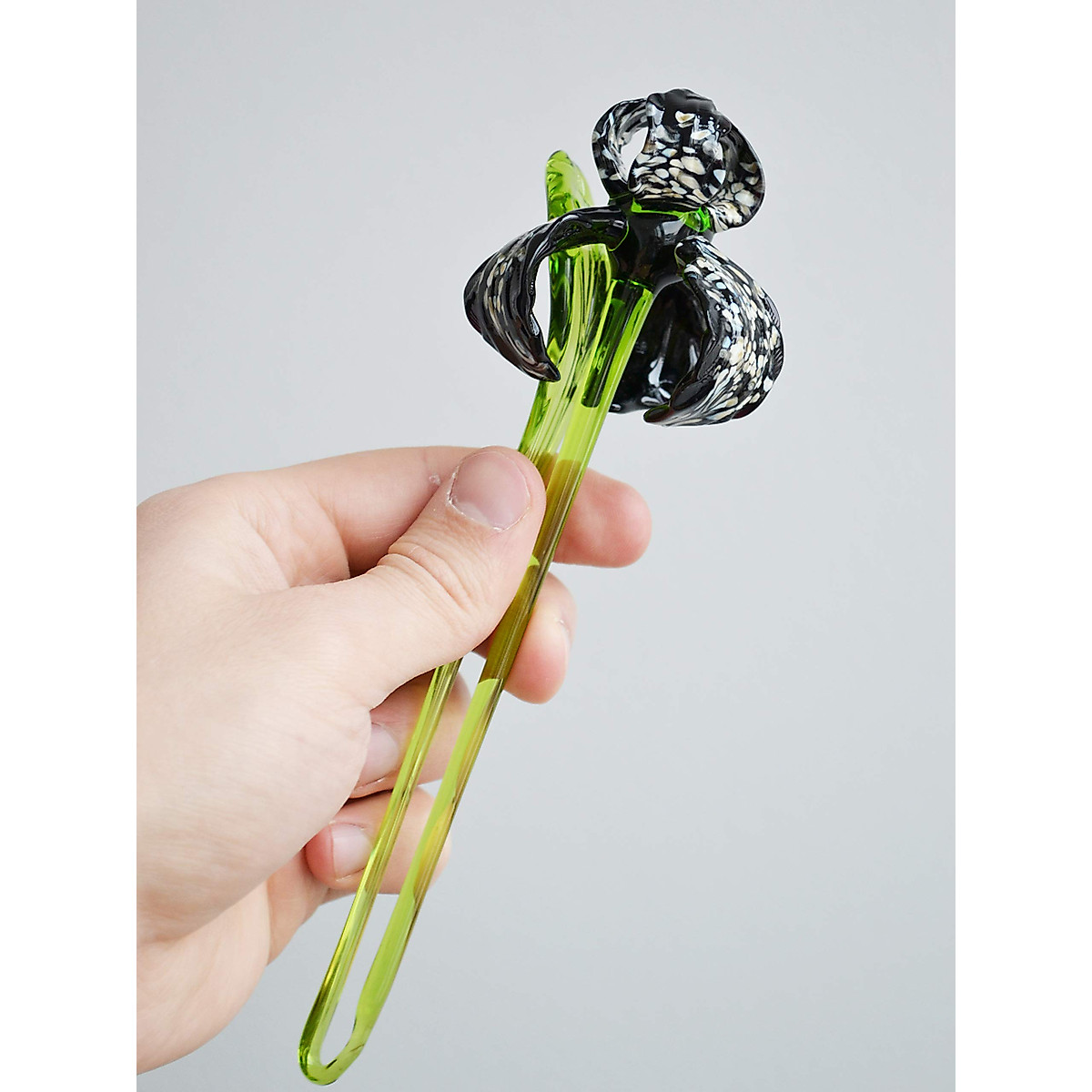 Black Glass Iris with White Spots Flowers Figurine Blown Iris Flower Iris Sculpture Art Glass Iris Flower Murano Long Stem Iris Flowers Garden Iris Ornaments