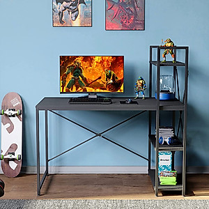 Bestier Computer Desk with Shelves - 47 Inch Small Space Home Office Desks with Bookshelf for Study Writing and Work - Plenty Leg Room and Easy Assemble,Black Carbon Fiber