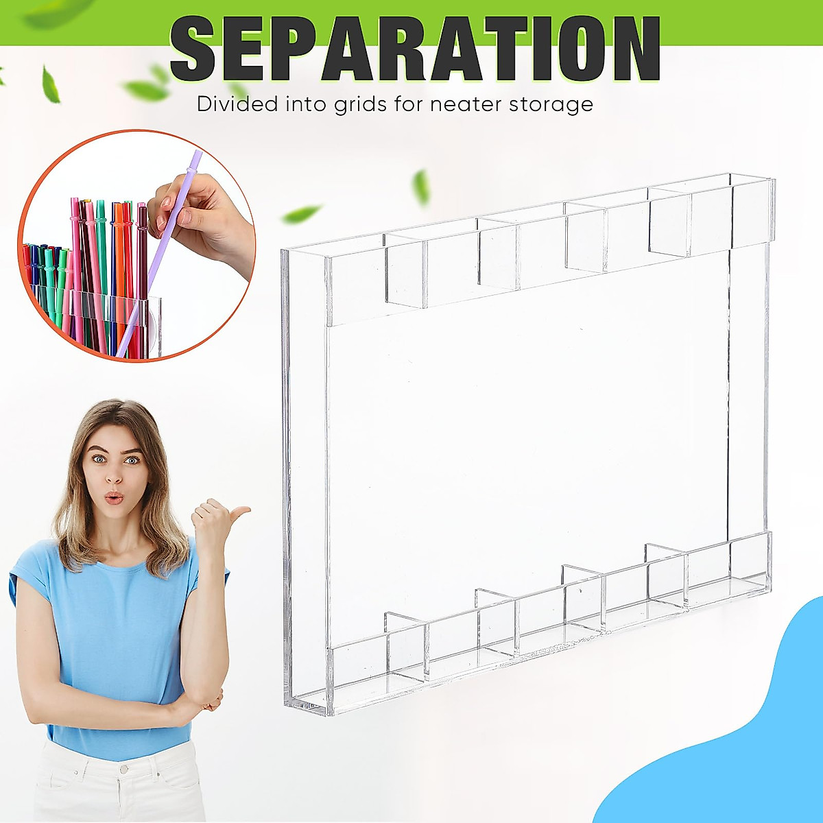 Qinyoung Acrylic Straw Holder with Double Sided Adhesive Tape Tumbler Straw Organizer for Cupboard Reusable Tumbler Straw Storage Container for Kitchen Counter (Transparent)