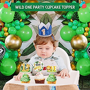 Weecent 48 PCS Wild One Cupcake Toppers Baby 1st Birthday Decorations Jungle Safari Theme Cake Toppers For Baby Boy Girls Safari Animal Party Supplies