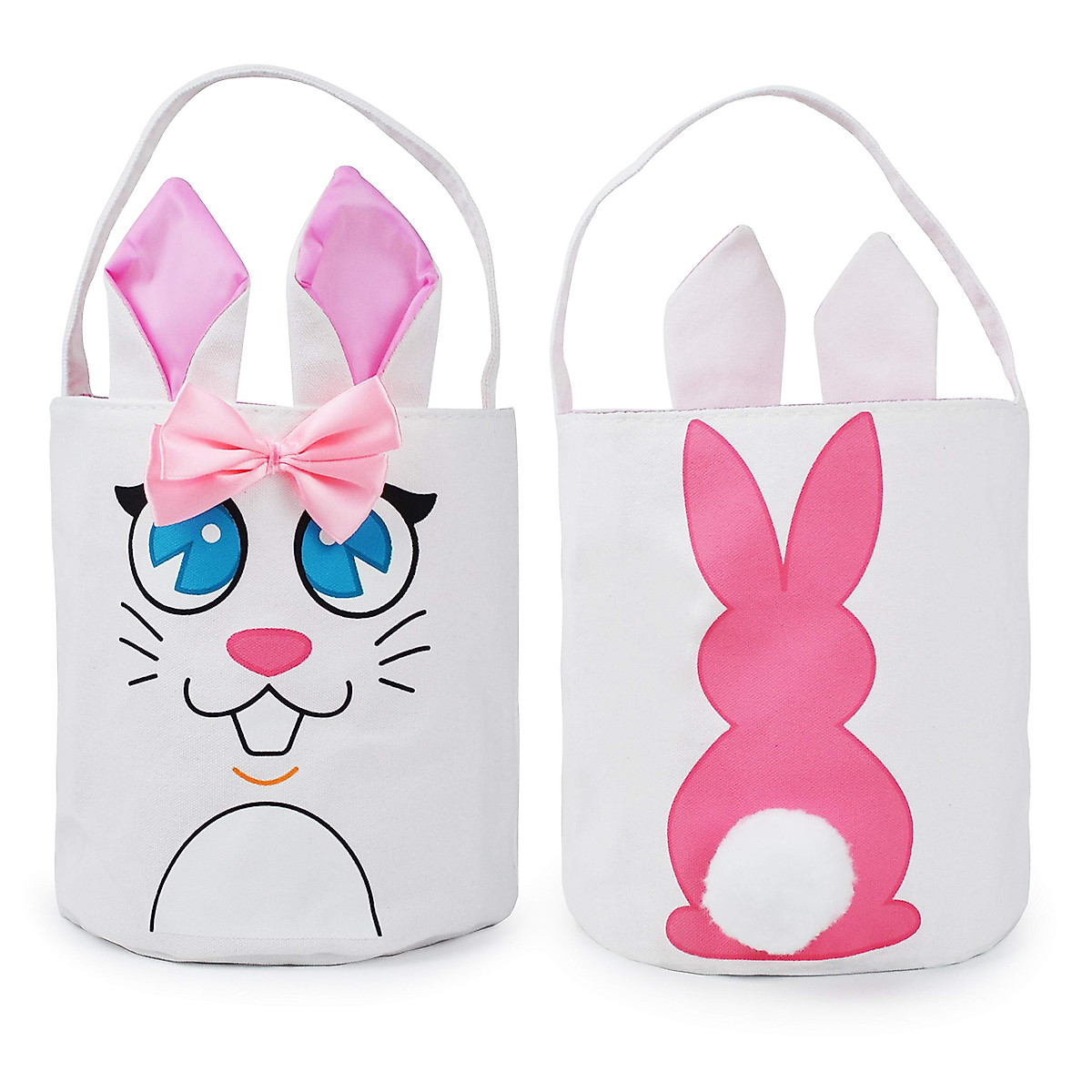 JOYIN 2 Packs Easter Bunny Basket Canvas Bags Set for Easter Eggs Hunt,Gift Baskets Egg Bags for Kids, Kids Party Favor