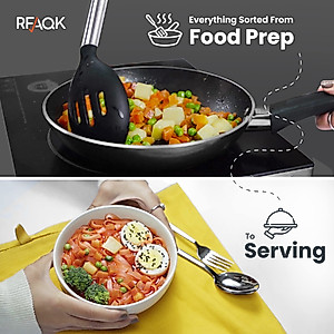 Dishwasher Safe Kitchen Utensils Set with Silverware, RFAQK 50PCs Silicone Cooking Utensils Set With Holder, Nonstick & Heat Resistant, Kitchen Gadgets,Kitchen Essentials for New Home