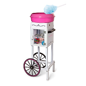 Nostalgia NCCCRT2PKWH Professional Cotton Candy Cart, 36”, White