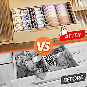 12-Pack Closet Drawer Organizer, 135 Cells Sock Underwear Organizer, Foldable Non-woven Dresser Fabric Storage Box Divider Bins for Bra, Socks, Underware, Ties, Clothes, Scarf and Swimsuit (Gray)