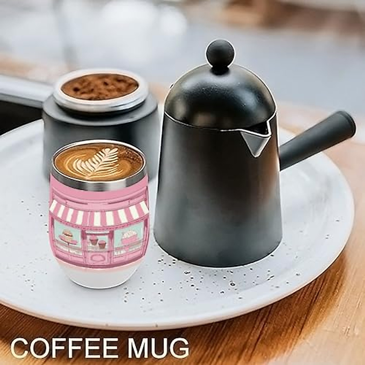 Stainless Steel Insulated Cup, Ice Cream Store Print 304 Stainless Steel, Smooth Round Rim Ideal for Office, Home, And Gift Giving