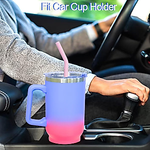 40 oz Tumbler with Handle and Straw-Stainless Steel Insulated Tumbler with Straw, Water Bottle with Straw and Handle, Insulated Cup with Straw and Lid in Car Cup Holder（Pinkpurple)