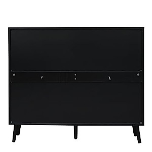 ZeHuoGe Large Rattan Shoe Cabinet with 4 Flip Drawers, Black 2-Tier Shoe Rack Boho Storage Cabinet for Heels, Boots, Slippers, Free Standing Shoe Rack, Entrance Hallway (Black)