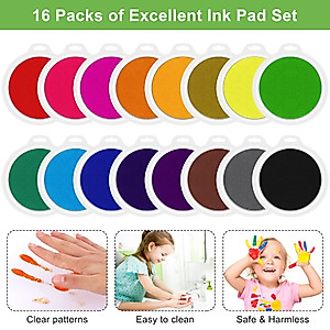 Aodaer 16 Pack Round Craft Ink Pad 7 Inches Rainbow Fingerprint Ink Pad Washable Painting Ink Pad Color Stamps Partner for DIY Wood Fabric, Projects, Rubber Stamps