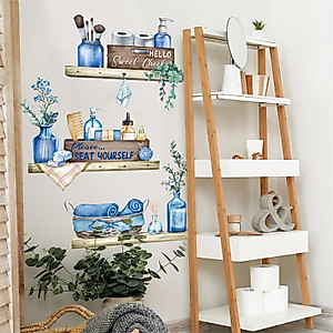 Blue Towel Shelf Wall Stickers, sacinora Cosmetic Brush Organizer DIY Wall Decals Removable Vinyl Peel and Stick for Boys Man Bathroom Restroom Toilet Art Home Decoration