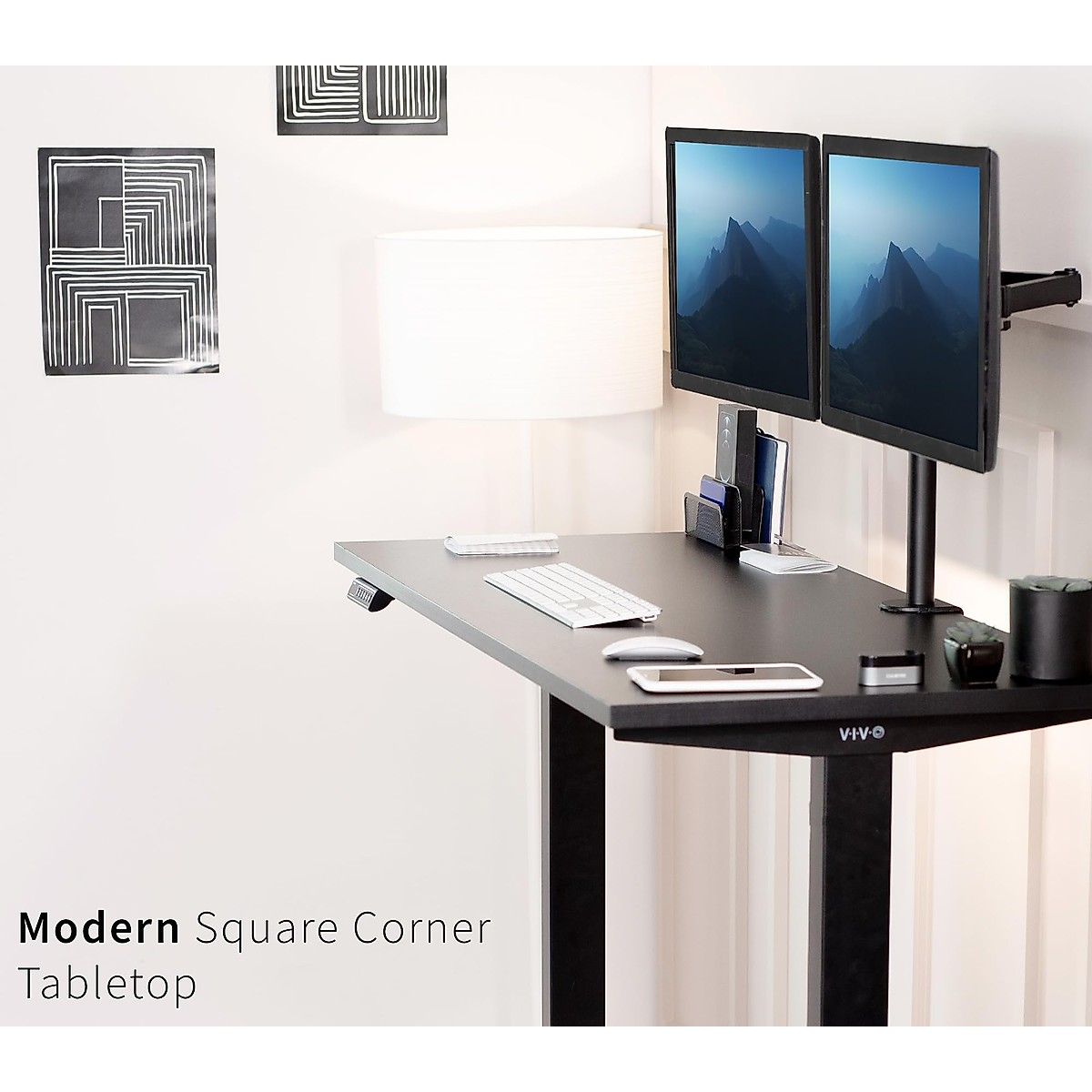VIVO Electric Square Corner 55 x 24 inch Height Adjustable Memory Control Stand Up Desk, Black Solid Top, Black Frame, Standing Workstation, 1B-S Series, DESK-KIT-1B55S-B