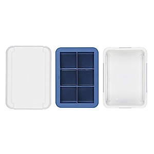 OXO Good Grips Silicone Stackable Ice Cube Tray with Lid - Large Cube,Dark Blue