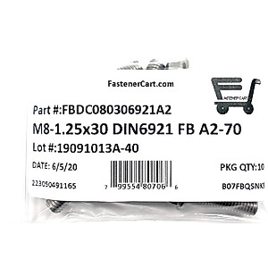 M8-1.25 x 30 Stainless Steel Flange Bolt DIN 6921 A2 Stainless Steel (10 Pieces) M8x30