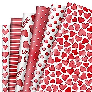 Whaline 90 Sheets Valentine's Day Tissue Paper Red Hearts Love Dots Gift Wrapping Paper Watercolor Sweet Love Decorative Art Paper for Wedding Anniversary Birthday DIY Crafts Gifts Decor Supplies