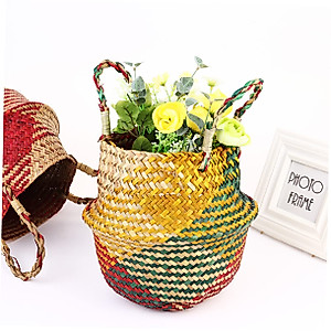 Woven Linen Basket Storage Container Multipurpose Vase Double Thicken Handle Storage Bin for Home Organization Decorative Linen Basket Planter