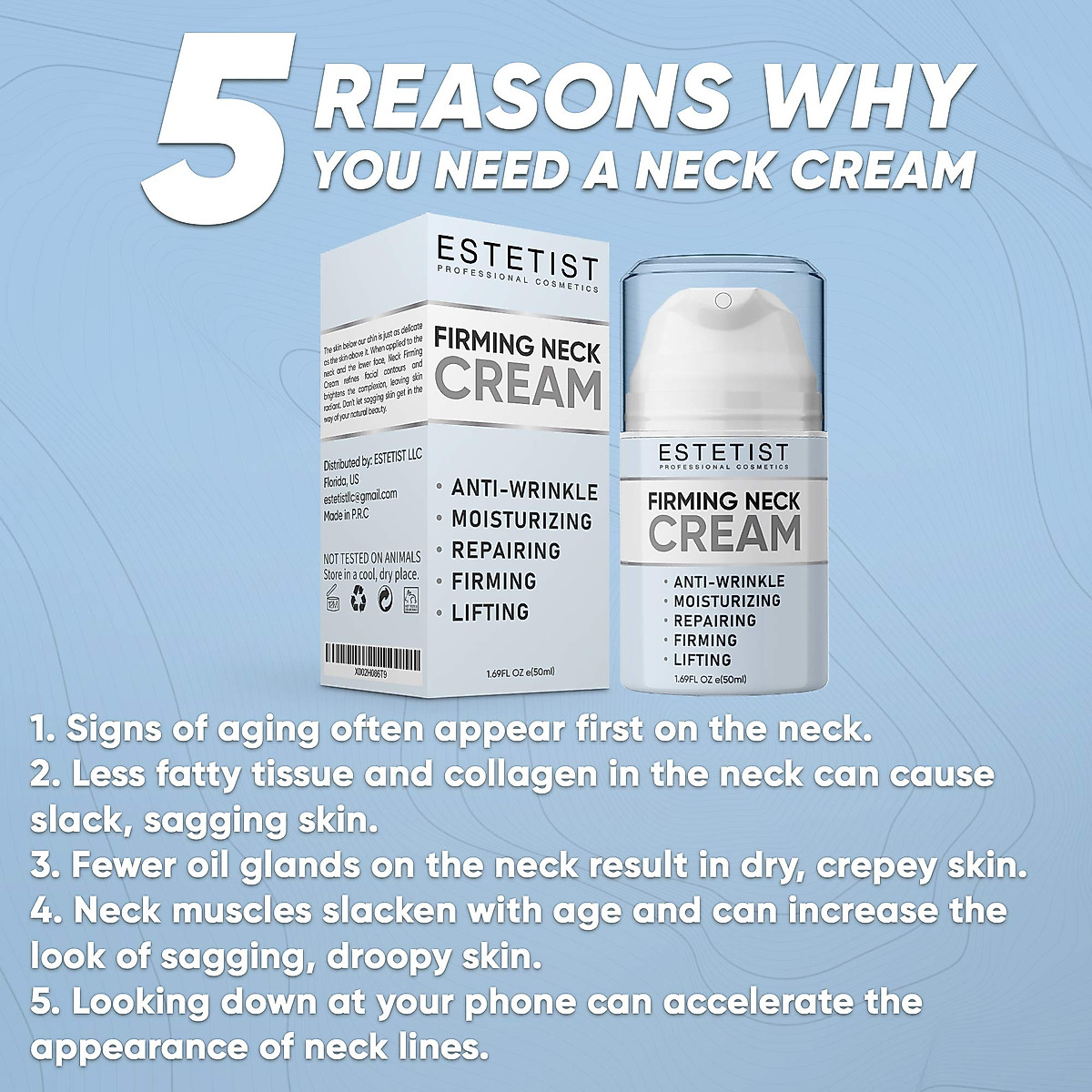 Neck Firming Cream for Tightening & Lifting Sagging Skin - Double Chin Reducer - Anti Wrinkle Anti Aging Treatment for Neck & Décolleté - Crepe Skin Repair for Chest - With Vitamin C & Coconut Oil