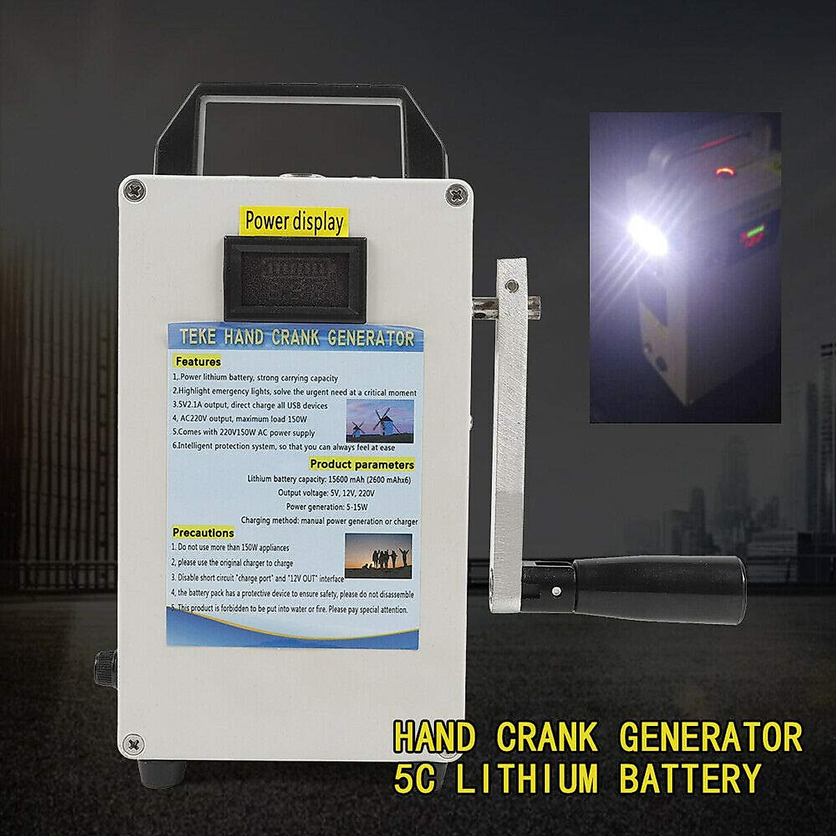 DENESTUS Portable Hand Manual Crank Emergency Power Generator USB Charger SOS Camping Household Power Supply Emergency Charger 110V