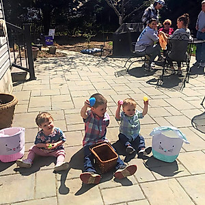 Easter Bunny Basket Egg Bags for Kids,Canvas Cotton Personalized Candy Egg Basket Rabbit Print Buckets Gifts Bags for Easter