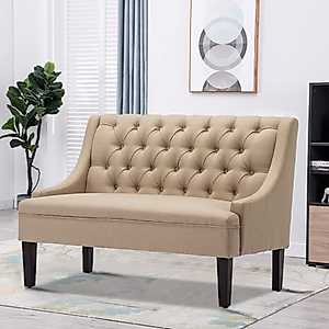 ANDEWORLD Modern Loveseat Settee Button Tufted Sofa Couch Upholstered Banquette Dining Bench Living Room Funiture (Khaki)