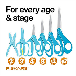 Fiskars 199710-1007 Back to School Supplies, Left Handed Student Kids Scissors, 7 Inch, Blue Lightning