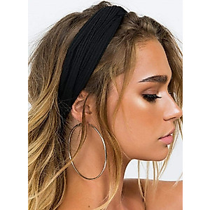 Huachi Headbands for Women Twist Knotted Women Head Bands Boho Stretchy Hair Bands Non Slip for Girls Criss Cross Turban Plain Headwrap Yoga Workout Vintage Hair Accessories, Solid Color