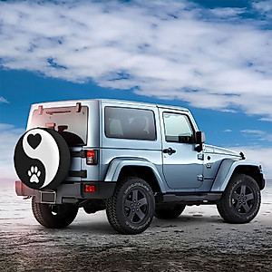 Dog Paw Print Ying Yang Spare Tire Cover, Waterproof UV Sun Protector Wheel Tire Cover, Universal Fit for Trailer RV SUV Truck Camper Travel Accessories 14" 15" 16" 17"