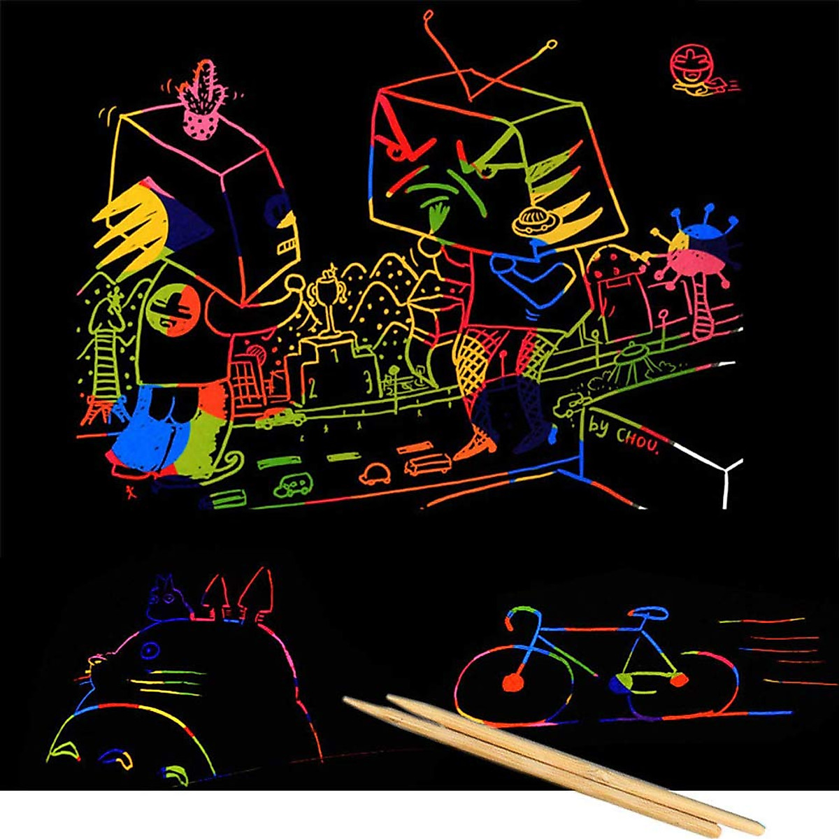 BESTING Rainbow Scratch Mini Art Notes 300 Sheets Scratch Off Paper Cards with 6 Wooden Stylus for Kids Arts Craft Kits for Girls Boys Games Party Favors Birthday Halloween (SP300)