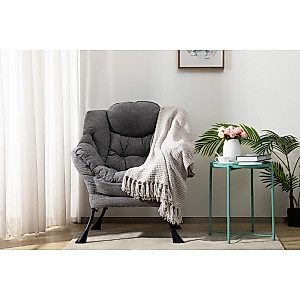 HollyHOME Modern Fabric Large Lazy Chair, Accent Oversized Comfy Reading Chair, Thick Padded Cozy Lounge Chair with Armrest, Steel Frame Leisure Sofa Chair for Living Room, Bedroom, Dorm, Stale Grey