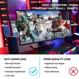 OCCI CHIARI Gold Blue Light Reading Glasses for Men Titanium Frameless Readers 2.0X Lightweight(1.0 1.25 1.5 1.75 2.0 2.25 2.5 2.75 3.0 3.5 4.0 5.0 6.0)