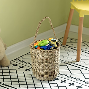 Decorative Woven Natural Seagrass Storage Basket with Built in Woven Handles