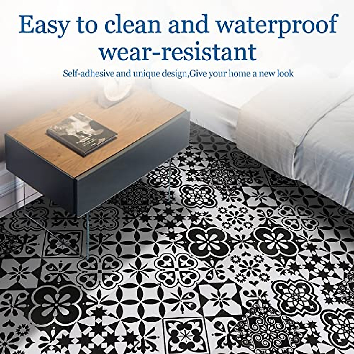 Peel and Stick Floor Tile Black and White Vinyl Flooring 7.87in X 7.87in Peel and Stick Tiles for Kitchen Bathroom, 10 Different Pattern