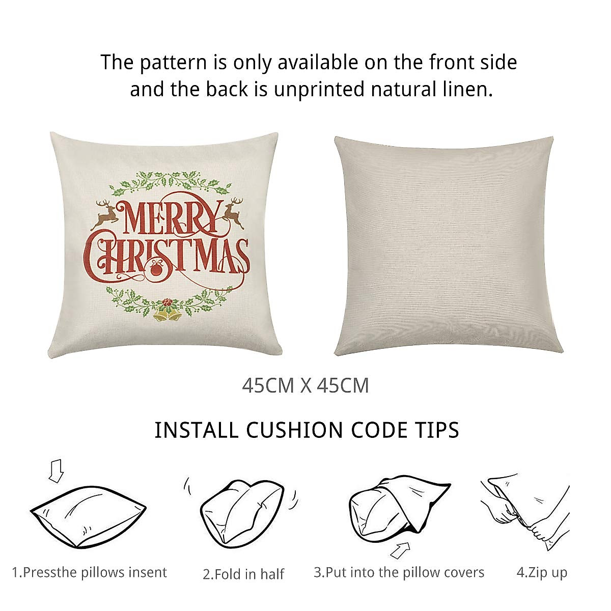 Birsppy Horuhue Christmas Pillow Covers, 4 Pack 18"x18" Christmas Decorative Couch Pillow Cases Winter Holiday Rustic Farmhouse Linen Cushion Case for Sofa, Couch, Bed and Car