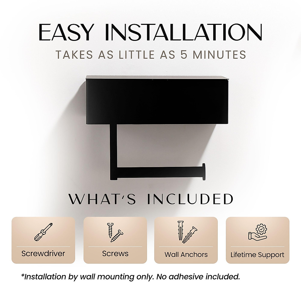 Day Moon™ Matte Black Toilet Paper Holder with Shelf, Wipe Holder for Bathroom Flushable Wipes Dispenser Toilet Paper and Wipes Holder Toilet Paper Holder with Storage, Toilet Paper Holder Wall Mount