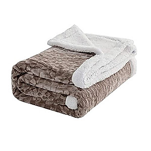 FY FIBER HOUSE Sherpa Fleece Plush Throw Blanket Super Warm Soft Cozy Fuzzy Microfiber for Couch Bed with Cobblestone Print, 50"X60", Taupe