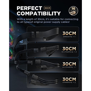 ASIAHORSE 16AWG PSU Cable Extension Power Cords, Customized Power Supply Mod Sleeve Extension Cable, ATX/EPS/8-pin PCI-E/6-pin PCI-E for PSU Cable