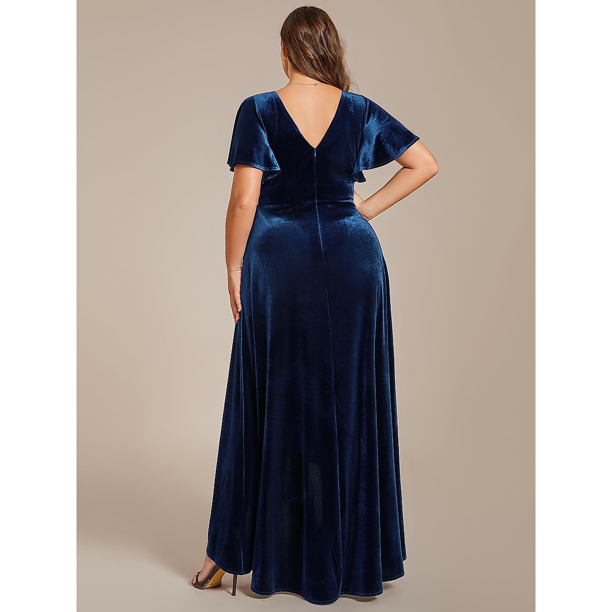 Ever-Pretty Women's V Neck High Waist Velvet Plus Size Mother of The Bride Dress Navy Blue US14
